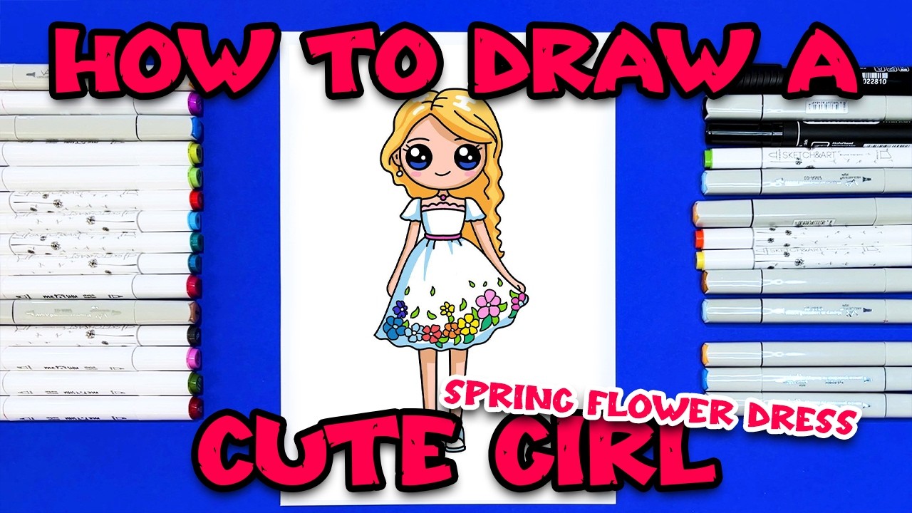 How To Draw a Cute Girl in a Spring Flower Dress - YouTube