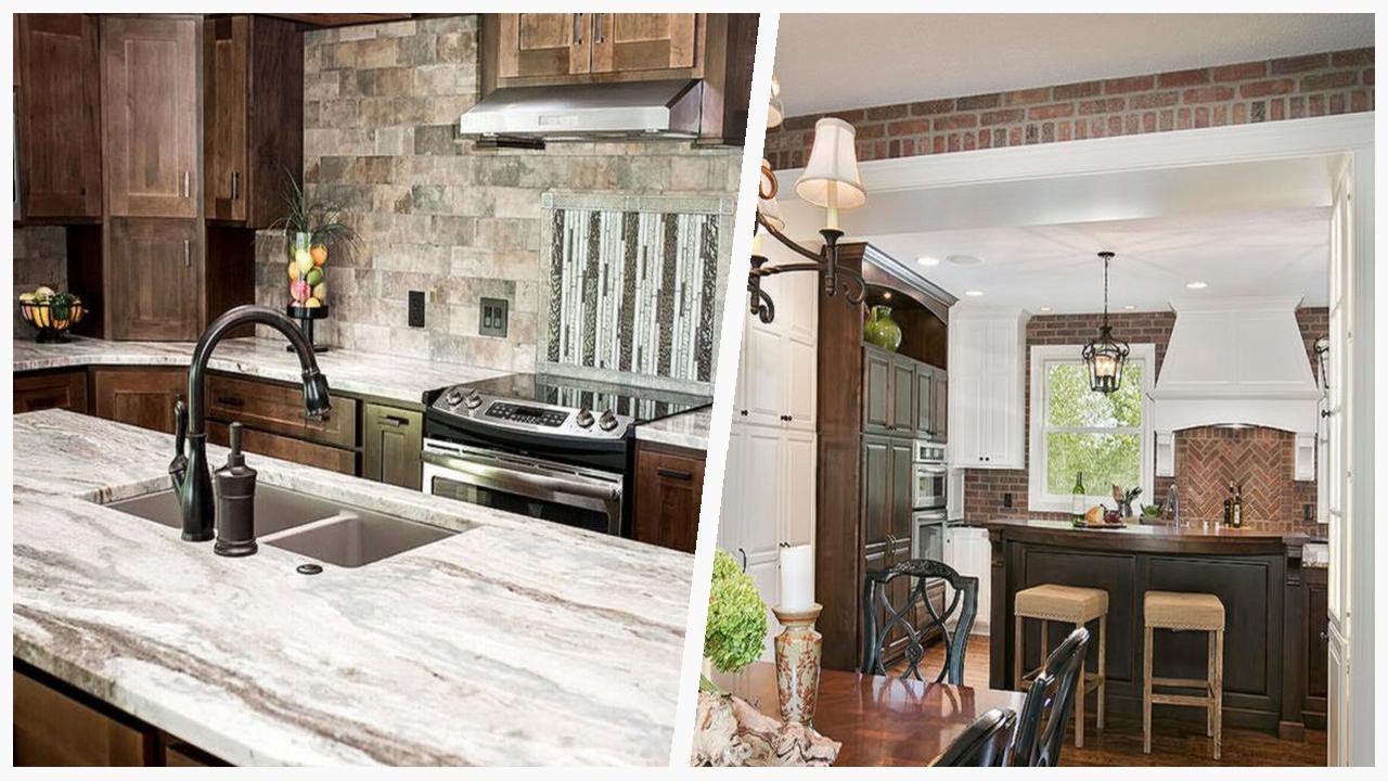 75 Kitchen With Brick Backsplash And Multicolored Countertops Design ...