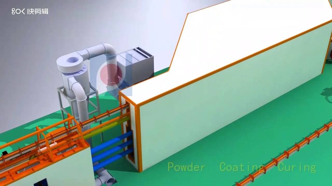 Lamp post automatic power and free conveyor powder coating line - YouTube