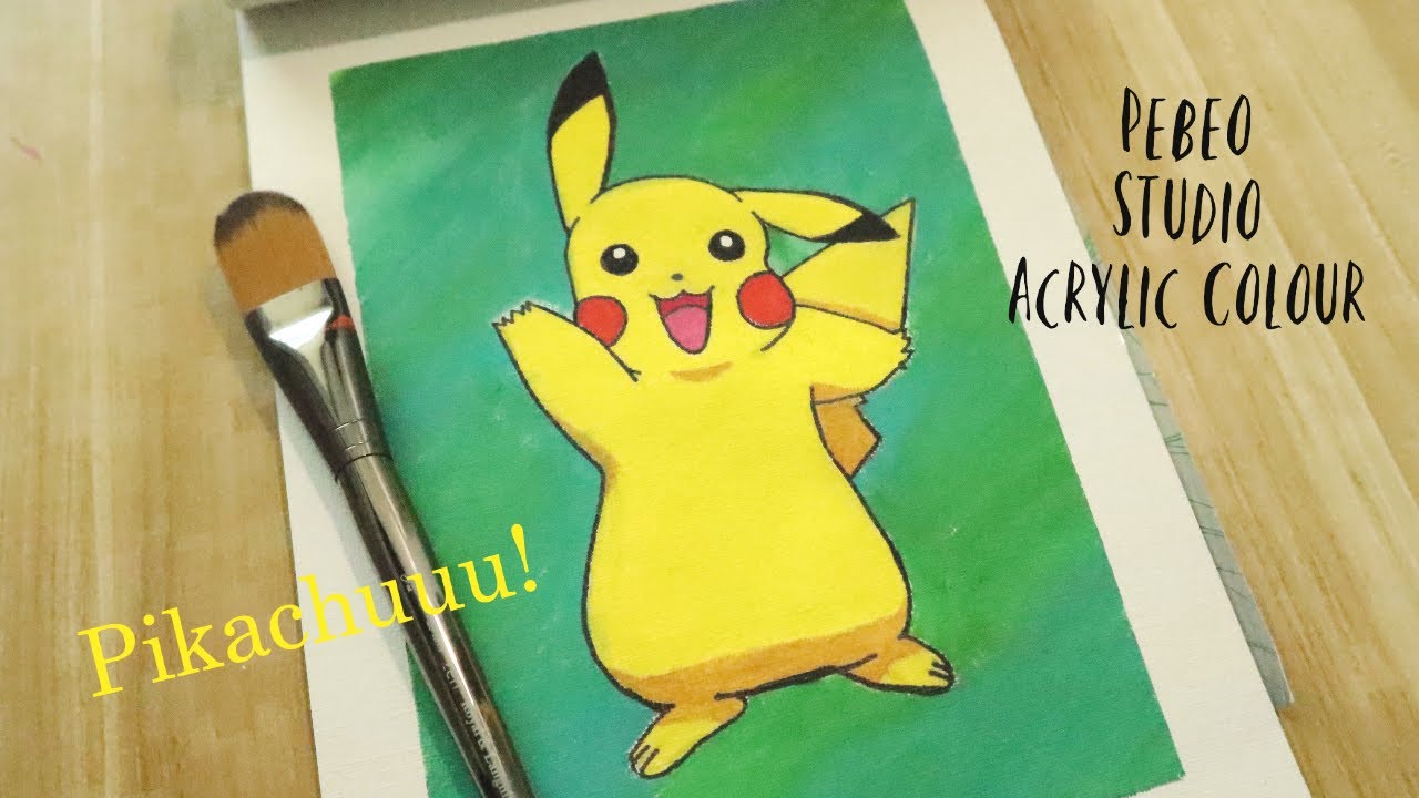 Pikachu Easy Painting | Pebeo Acrylic Paint Test | Acrylic Painting for ...