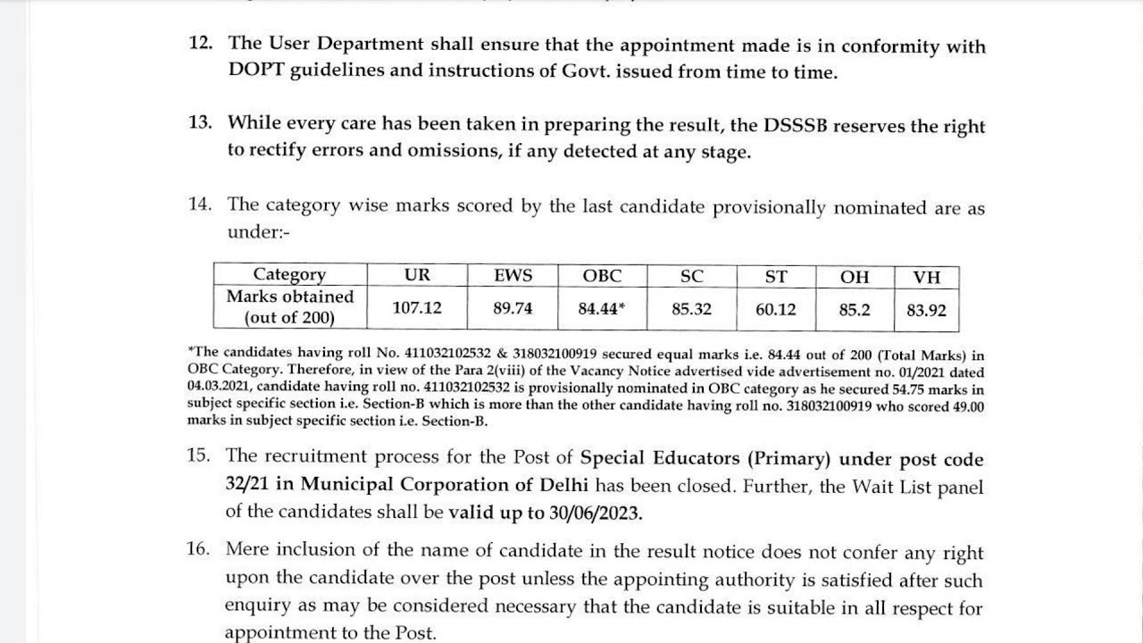 32/21 Official Result Declared| DSSSB Special Educator Primary Result ...