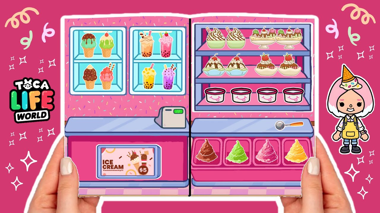Toca Boca Ice Cream Shop Quiet Book | Toca Boca Paper Doll House Tutorial #10 - YouTube