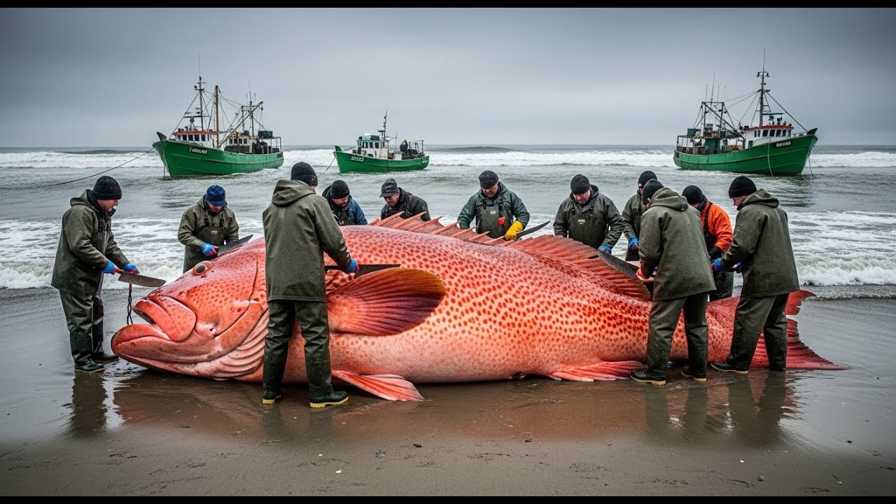 How Fishermen Catch Giant Red Groupers 🐟 Deep Sea Longline Fishing ...