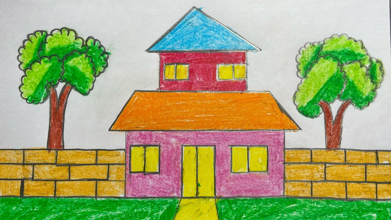 How to draw Village House Scenery ️💝 Diba Drawing Academy - YouTube