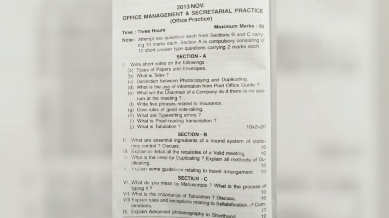 Office Management & Secretarial Practice Previou Year Papers - YouTube