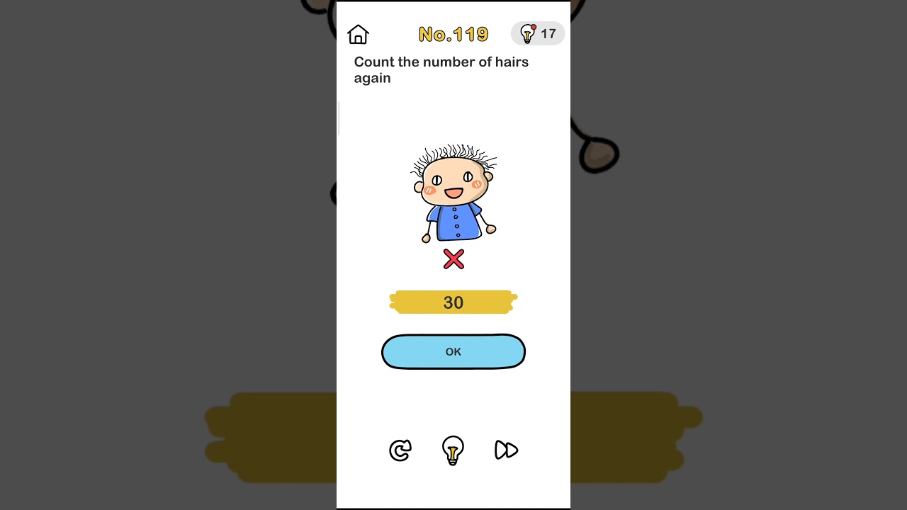 Brain out level 119 ....Count the number of hair again #the adventure ...