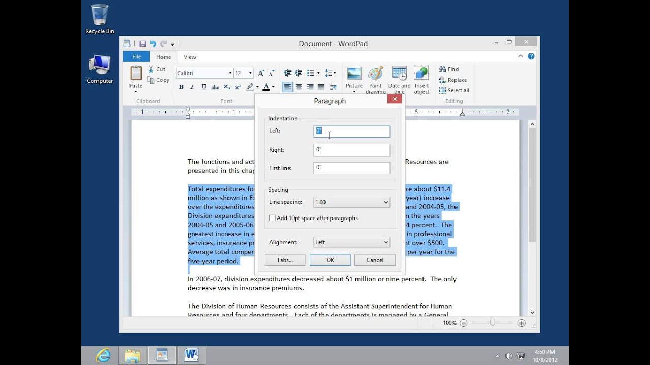 Windows 8.0 Professional - Indent a Paragraph - YouTube