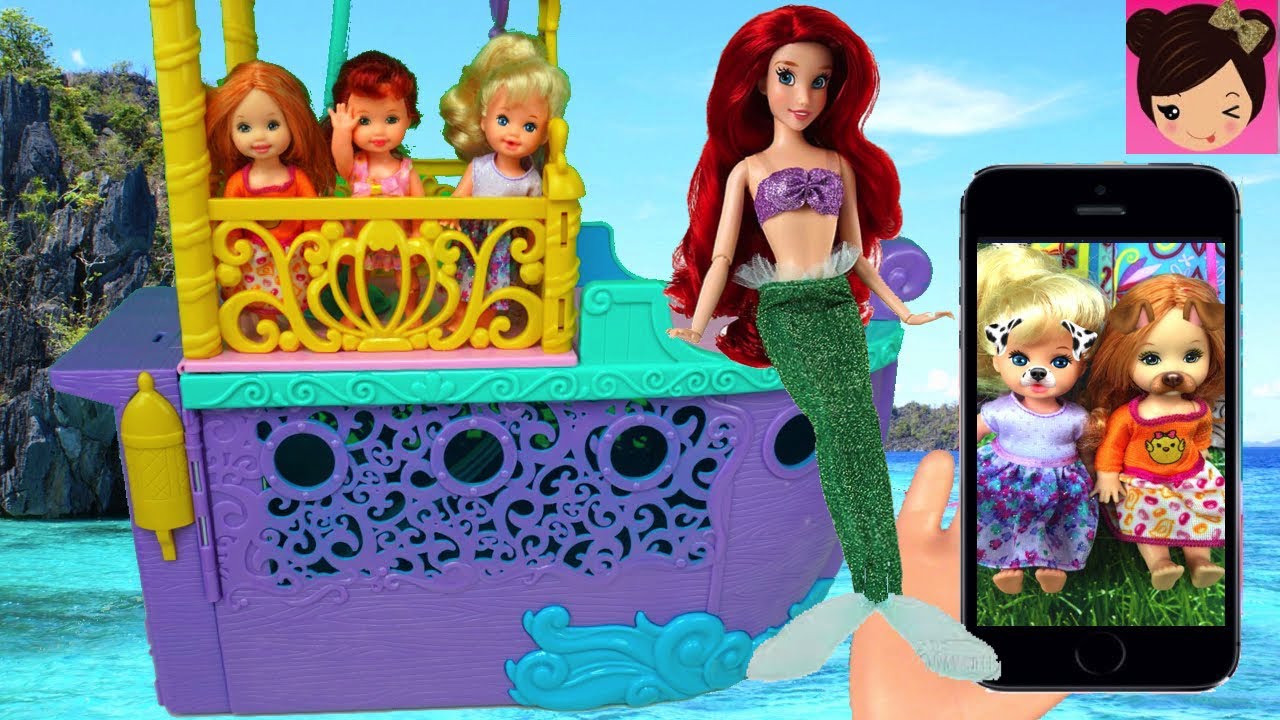 Toddler Elsa Anna Sleepover in Princess Ariel Royal Ship Playset - Kids ...