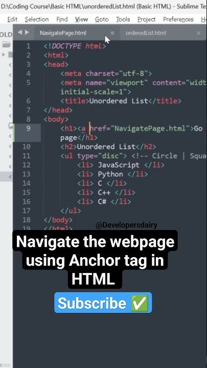 How to use Anchor tag in HTML for navigating the webpage. #codingskills #programmer # ...
