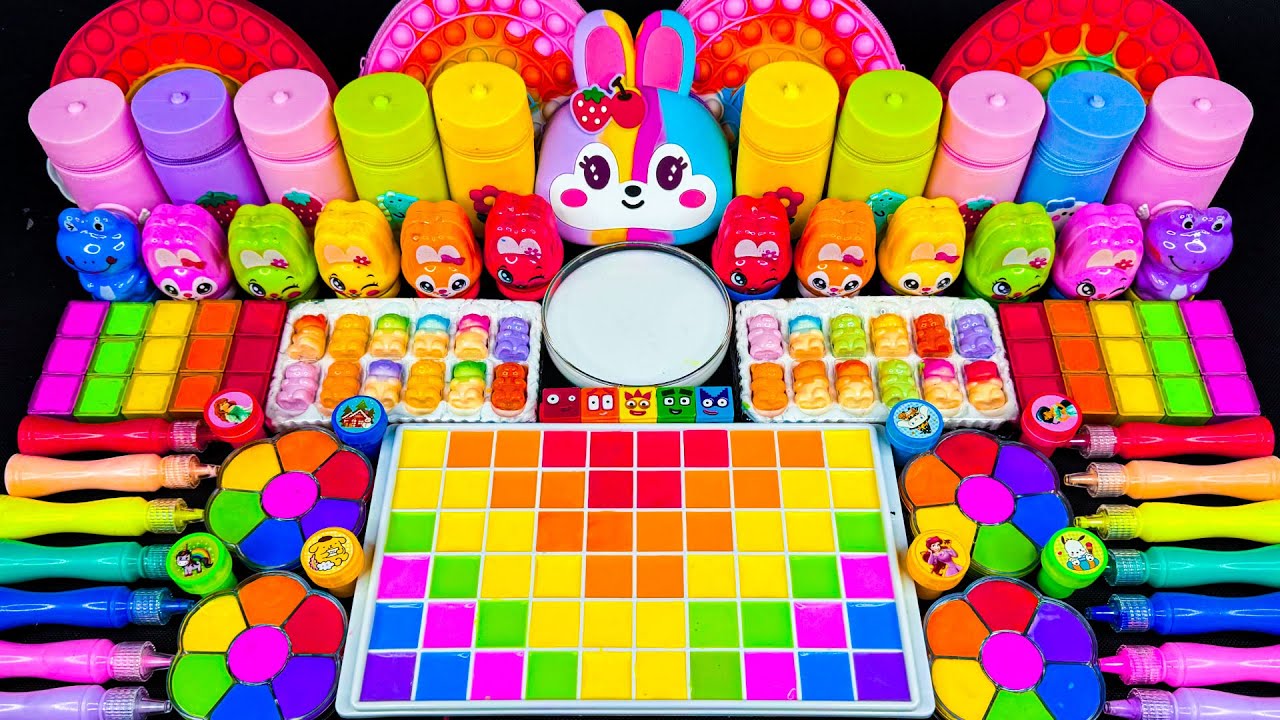 RAINBOW BUNNY SLIME & POP IT 🌈🐰 | Mixing Random into Glossy Slime ...