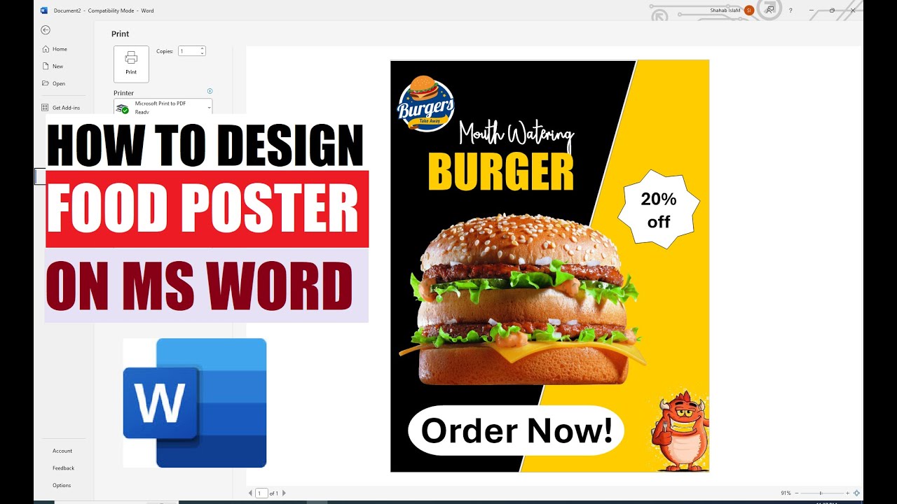 HOW TO MAKE FOOD POSTER DESIGN IN MS WORD format - YouTube