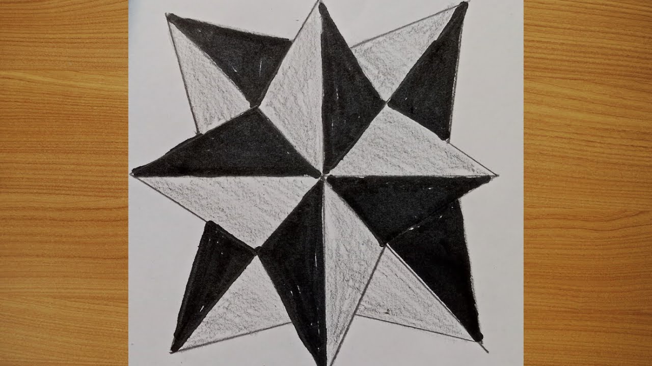 easy 3D star drawing for beginners// how to draw 3d star drawing//easy ...