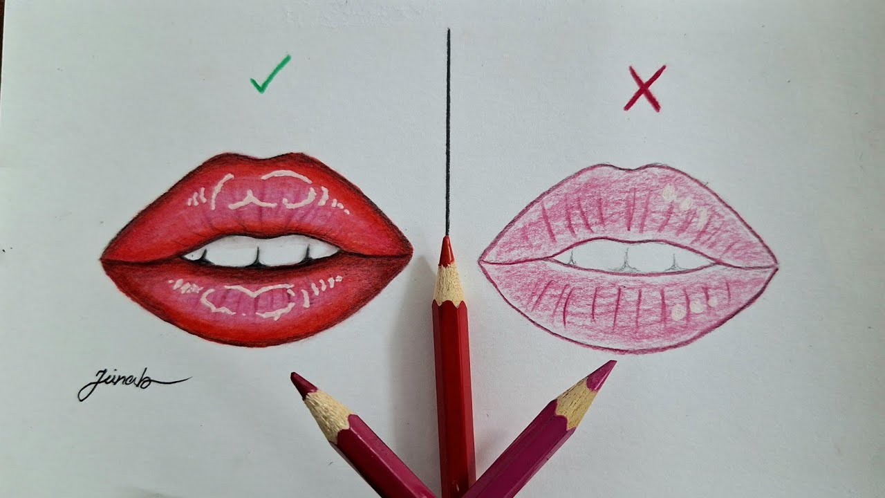 realistic lips drawing tutorial colored pencil - YouTube