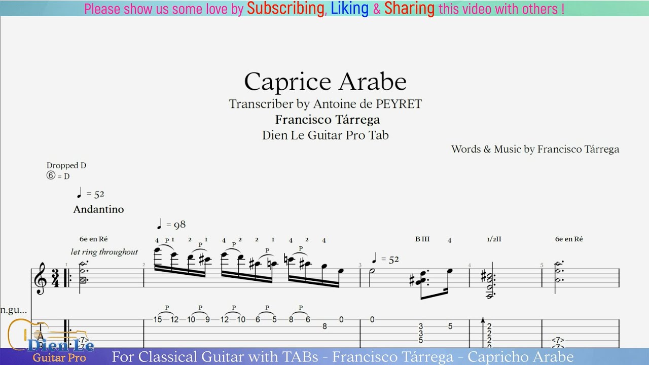For Classical Guitar with TABs - Francisco Tárrega - Capricho Arabe ...