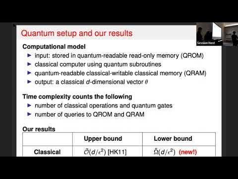 QIP 2022 | Quantum Algorithms and Lower Bounds for Linear Regression with Norm ... (Yanlin Chen ...