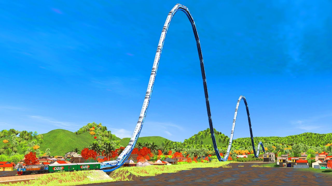 VERY LONG TRANSPORTING PASSENGER TRAINS CLIMB HEIGHT ROLLER COASTER ...