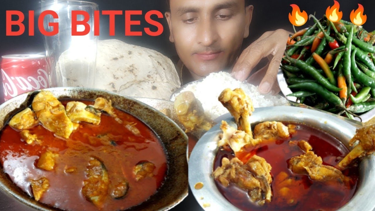 EATING KADHAI CHICKEN CURRY | KADHAI FISH CURRY | RICE | COCACOLA ...