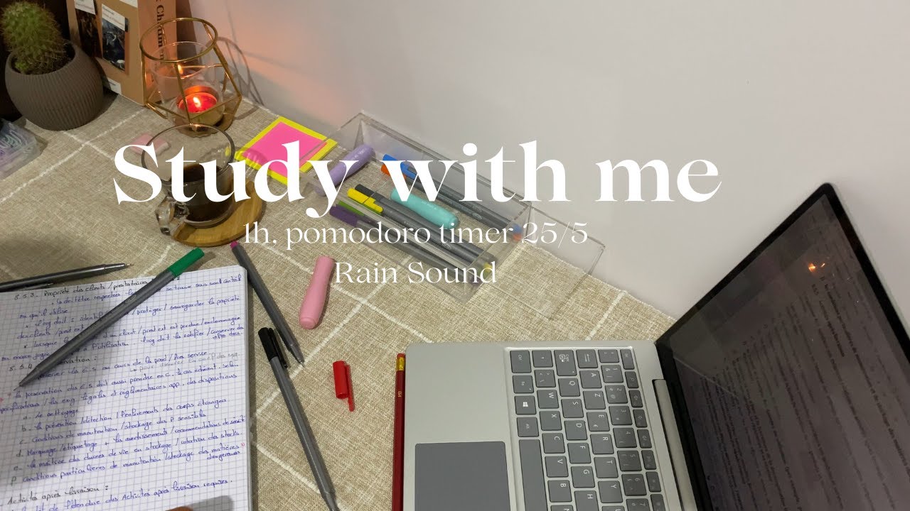 1h study with meㅣpomodoro timer (25/ 5)ㅣrain sound, no musicㅣ marigold ...