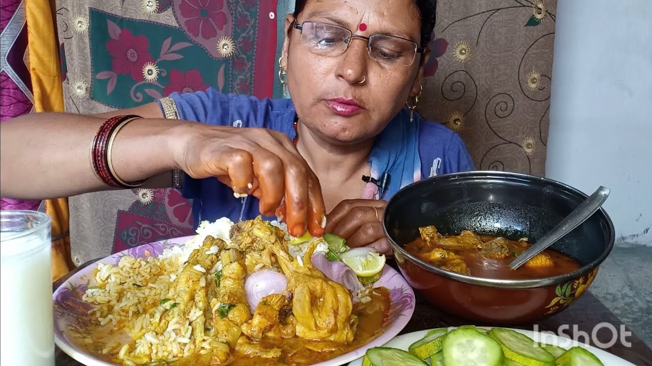 Chicken curry eating video 🤤 l chicken curry,lassi,salad lMukbang ...
