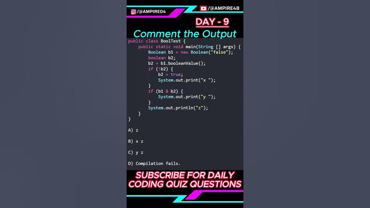 DAY - 09 Java Quiz Question | Daily Quiz Challenge | Ampire - YouTube