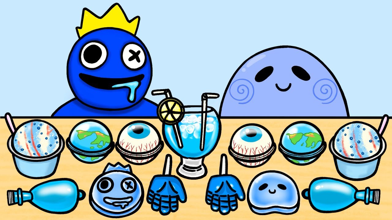 Blue Food Mukbang!(Rainbowfriends Blue&Slime Hingu)레인보우프렌즈 블루와 힝구의 블루 ...