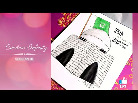 25th December-Quaid's Day drawing//Tomb of quaid//Mizar e quaid//Step ...