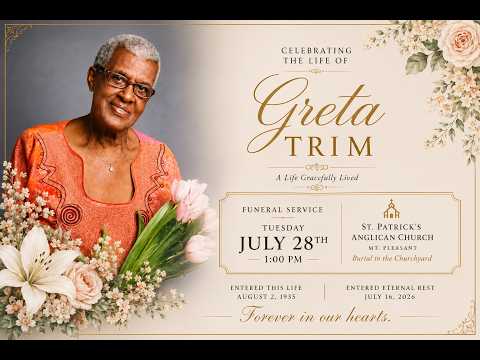 Funeral Service for Greta Trim on Tuesday 28th July 2026 @ St Patrick's Anglican Church Mt Pleasant