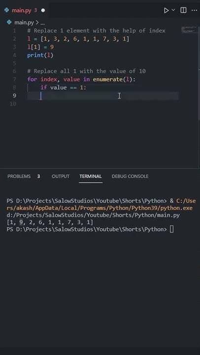 Replace element in a list python for freshers python interview question #shorts #coding # ...