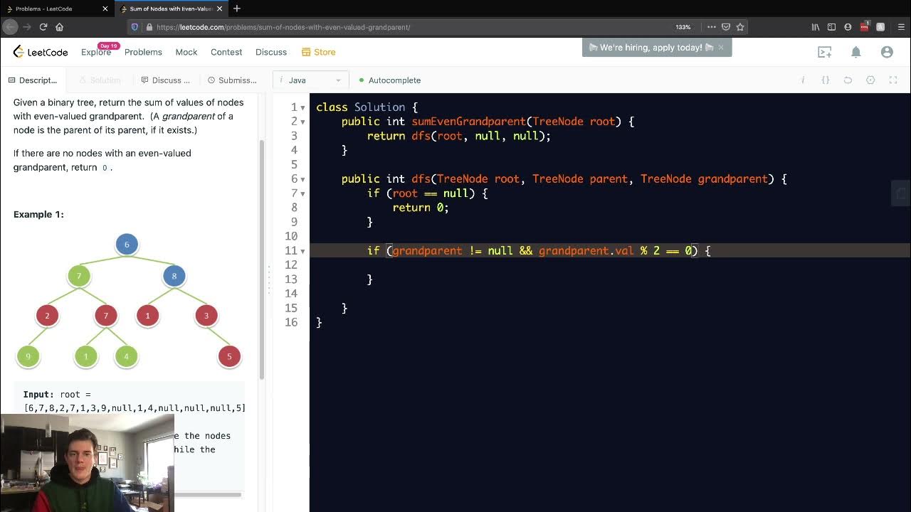 Leetcode Solution - 1315 Sum of Nodes with Even-Valued Grandparent - YouTube