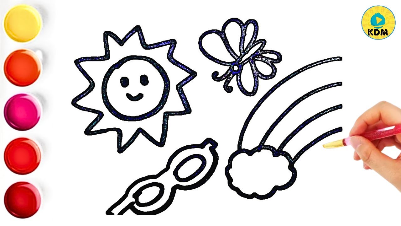 Sunny Day And Butterfly Easy Drawing And Colouring | HOW TO DRAW| EASY ...