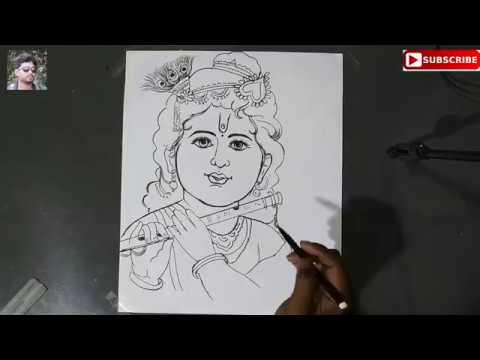 very easy line art bal krishna,krishna thakur drawing,how to draw bal ...