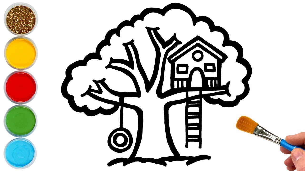 Tree House Picture Drawing, Painting and Coloring for Kids, Toddlers ...