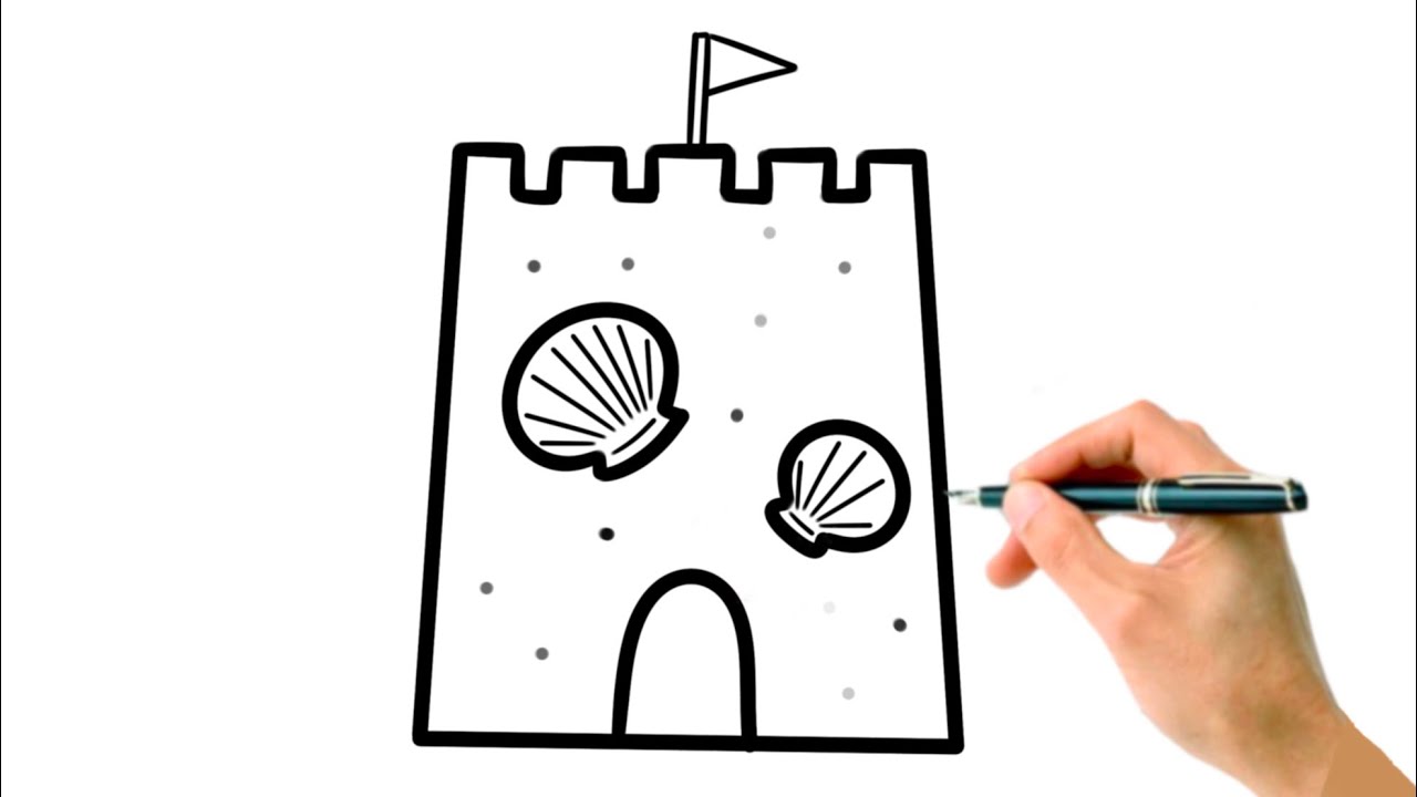 Drawing A Sand Castle in 8 Minutes 🏖️ 🐚 Very Easy Tutorial For Kids ...
