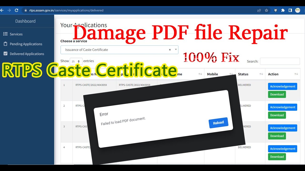 RTPS Caste Certificate Repair. Damage Pdf file - 100% repair solution ...