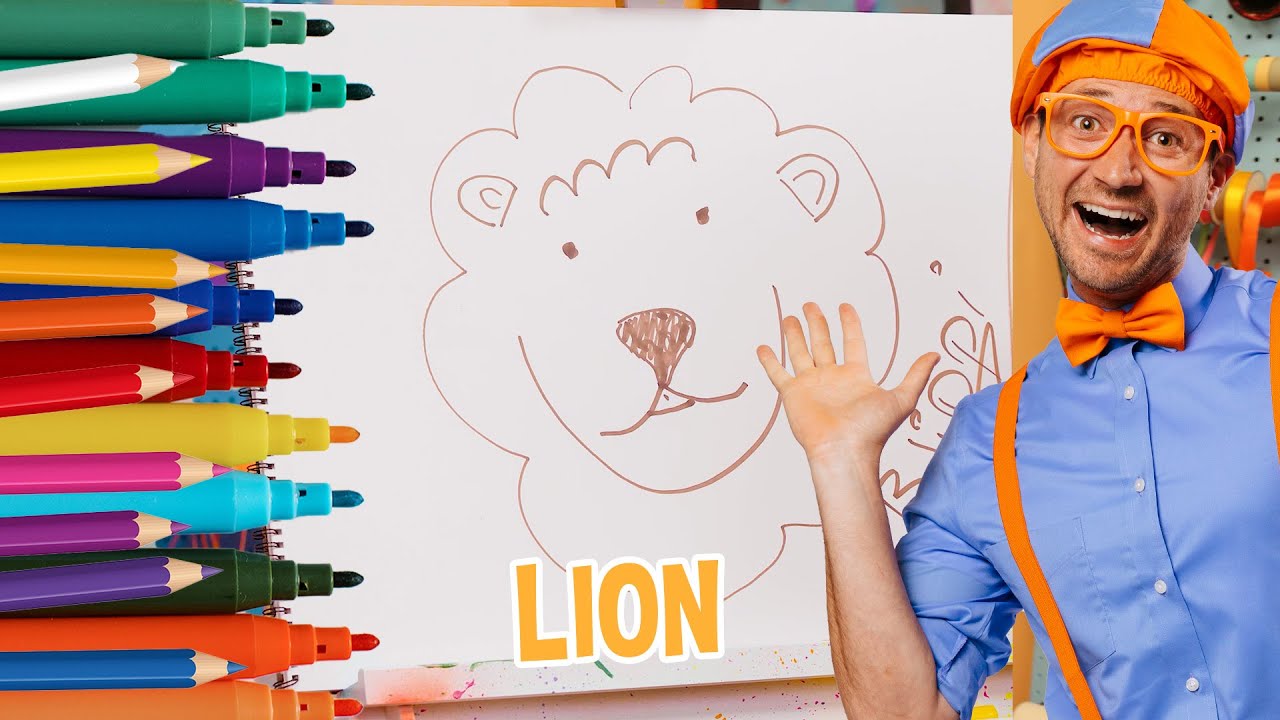 How To Draw A Lion | Draw with Blippi | Arts and Crafts For Toddlers ...