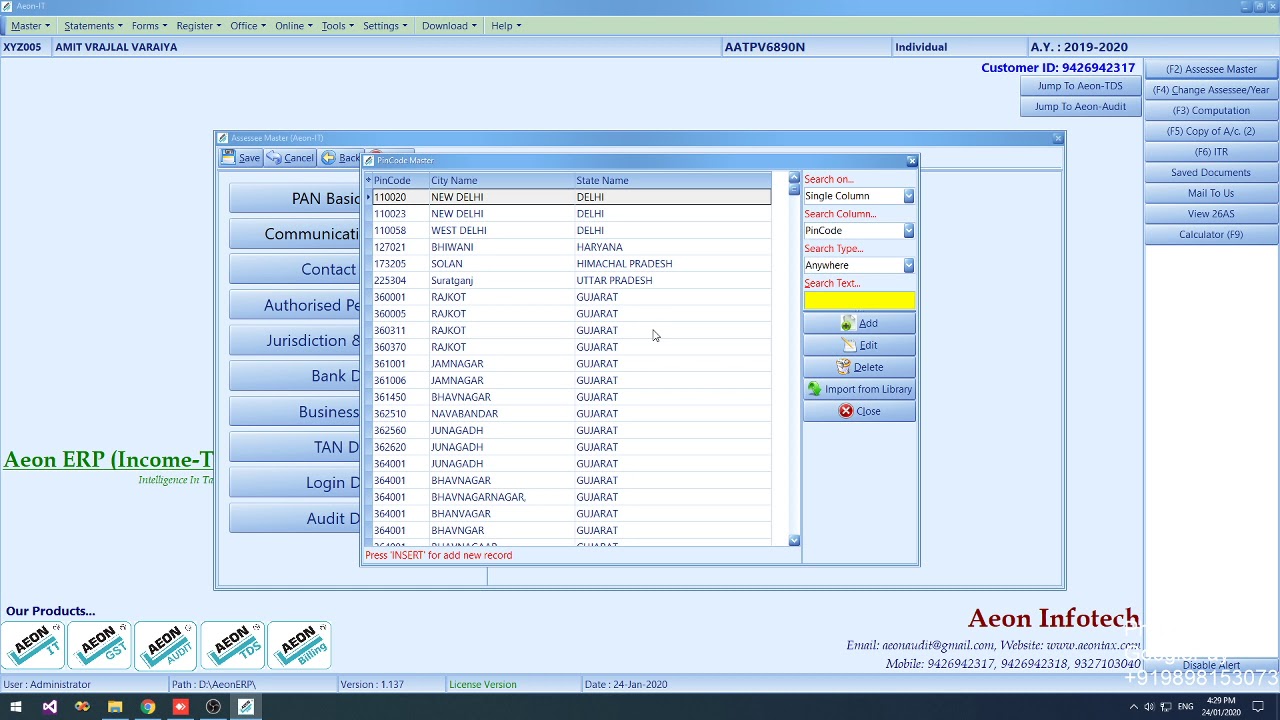 How To Create Assessee Master And PAN Verification In AEON ERP IT AUDIT ...