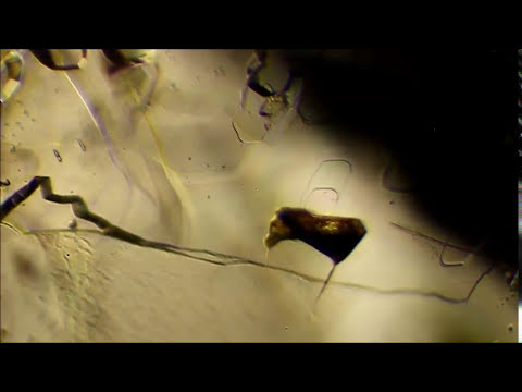 Many inclusions in Irradiated Natural Topaz under the microscope - YouTube