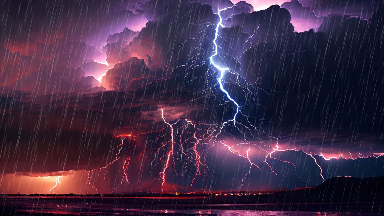 Sleep Well All Night with Heavy Thunderstorm Sounds, Heavy Downpour ...