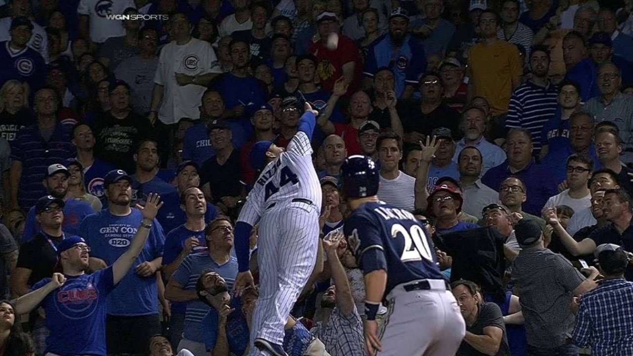 MIL@CHC: Rizzo makes incredible grab, falls in crowd - YouTube