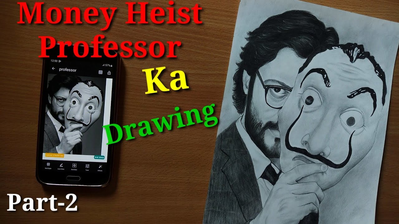 money heist professor drawing tutorial step by step|money heist drawing ...