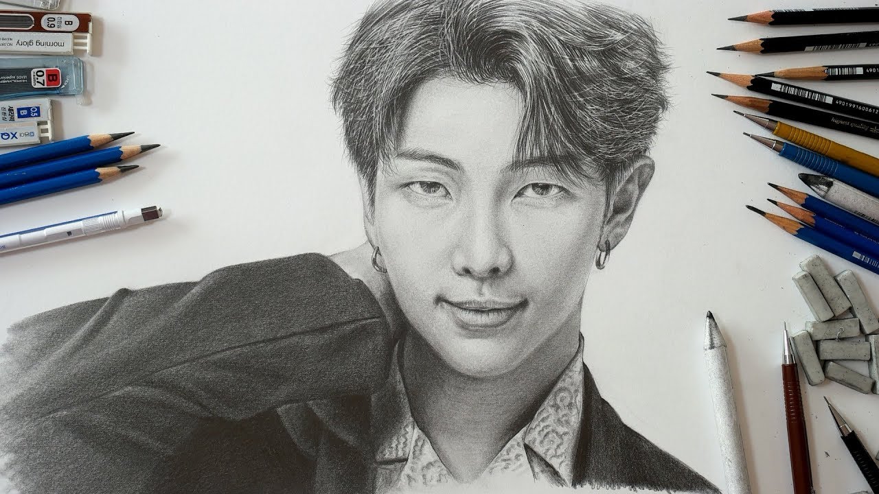 BTS RM (Rap Monster) Drawing 방탄소년단 랩몬, 김남준 연필그림 그리기 | Drawing Is - YouTube
