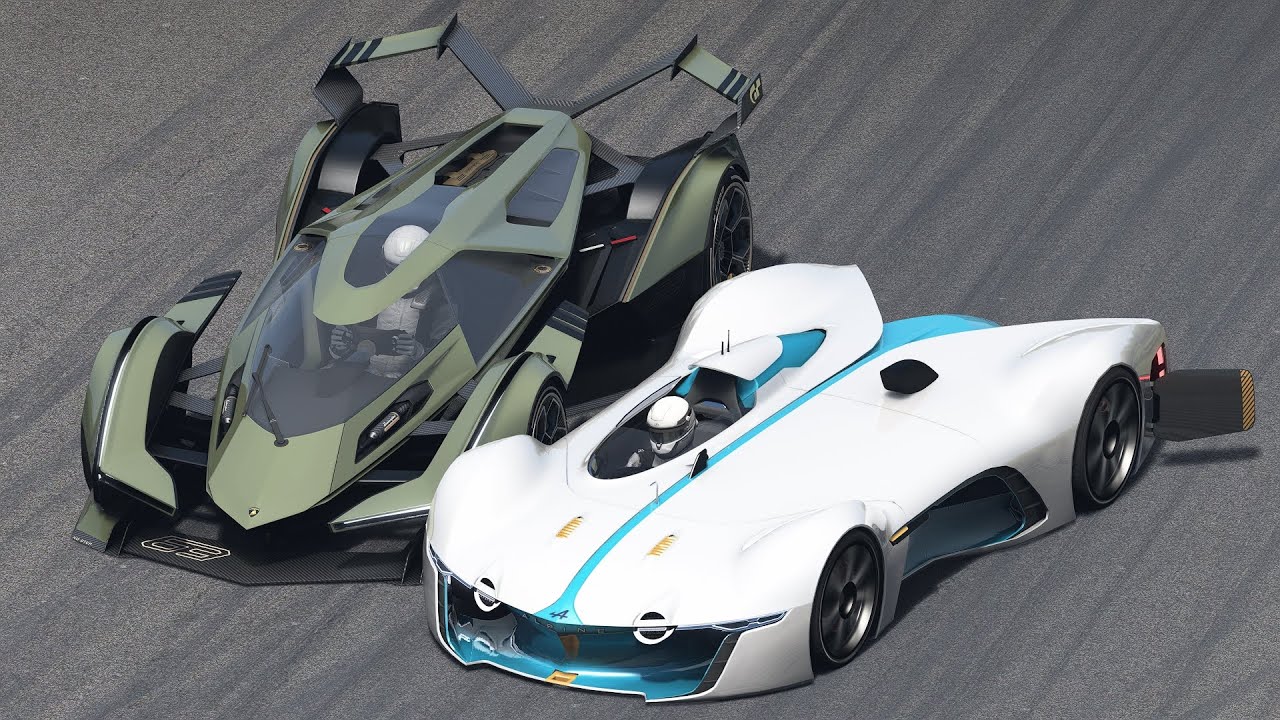 Lamborghini Lambo V12 Vision GT vs Alpine Vision GT at Monza - YouTube