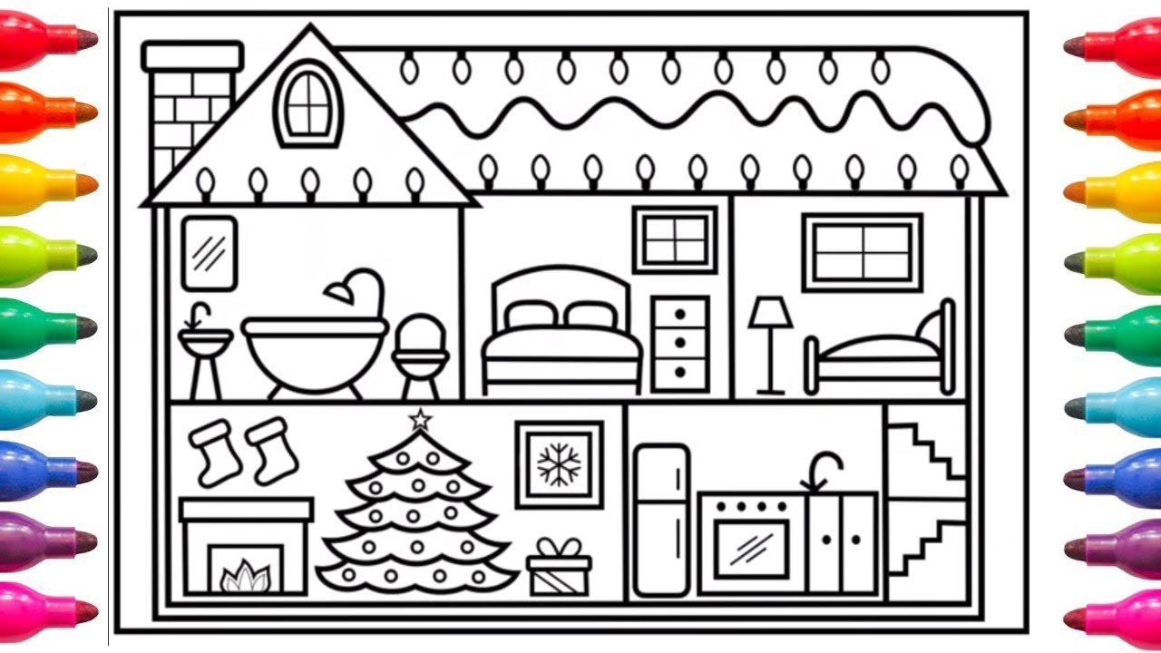 Brush Pen Coloring | Sketch Pen Art | Decorated House Coloring ...