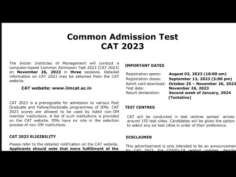 Common Admission Test (CAT) 2024 expected date of exam. Eligibility ...