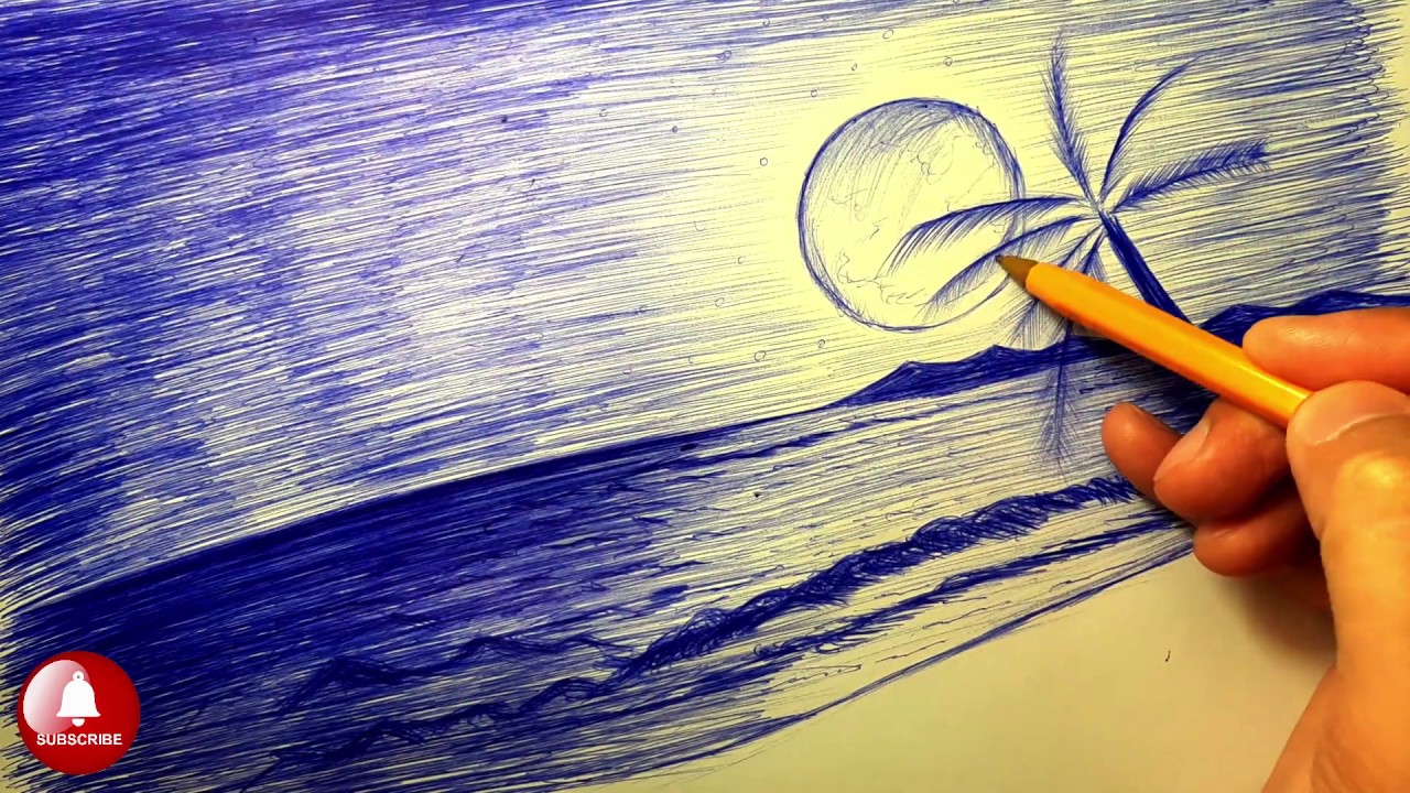 How to draw exotic view with pen/ Drawing ideas - YouTube