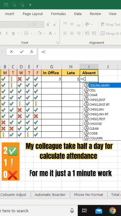 Excel tips ⌨️ #155 | Attendance Calculate | #viral #trending #msexcel #shorts - YouTube
