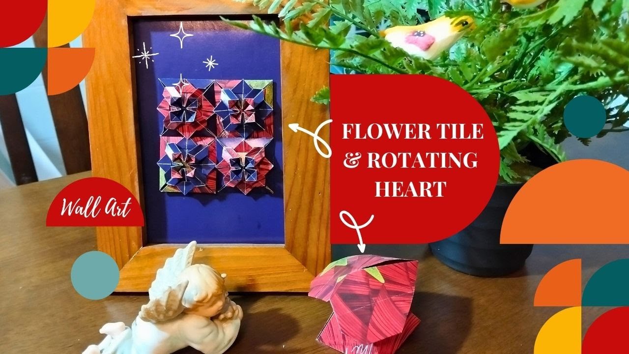 Origami Flower Tile🌸Rotating origami heart💞Simple way to stress relief ...