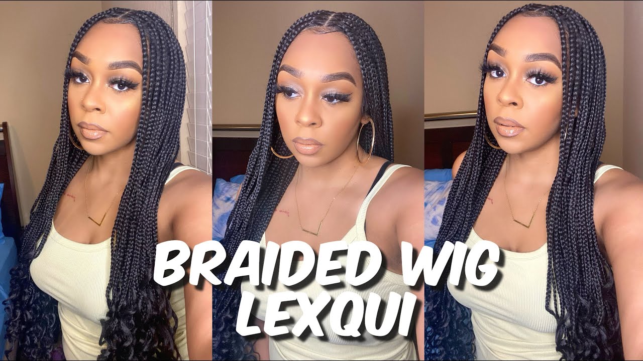 36 INCH BOHO CURLY KNOTLESS BOX BRAIDS BRAIDED FULL LACE WIG | LEXQUI ...