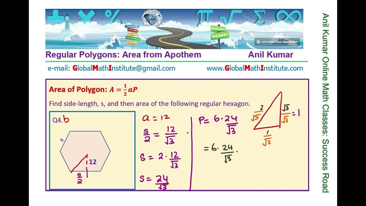 Area of Regular Hexagon with Apothem and Perimeter Geometry - YouTube