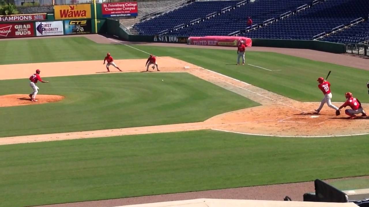 Phillies instruct Andrew Pullin gets a hit in game - YouTube